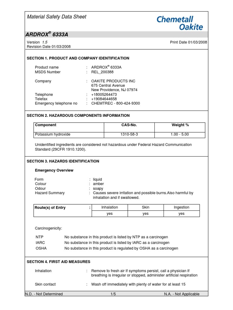 ARDROX-6333A-MSDS | Safety | Chemistry