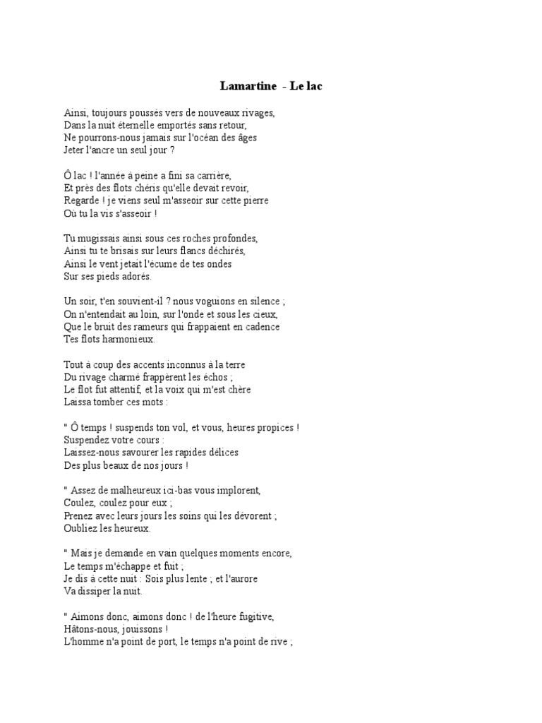 Poeme Le Lac L'esprit De La Nature Et Sa Poésie | Ville De