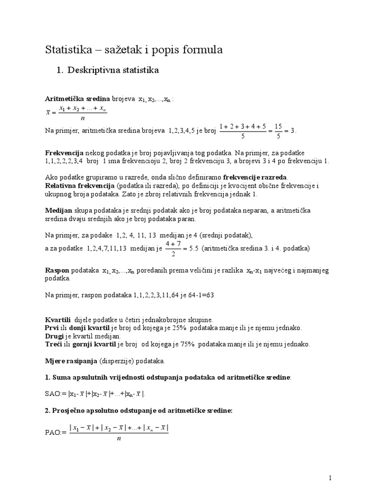 Statistika Sazetak Formule PDF | PDF