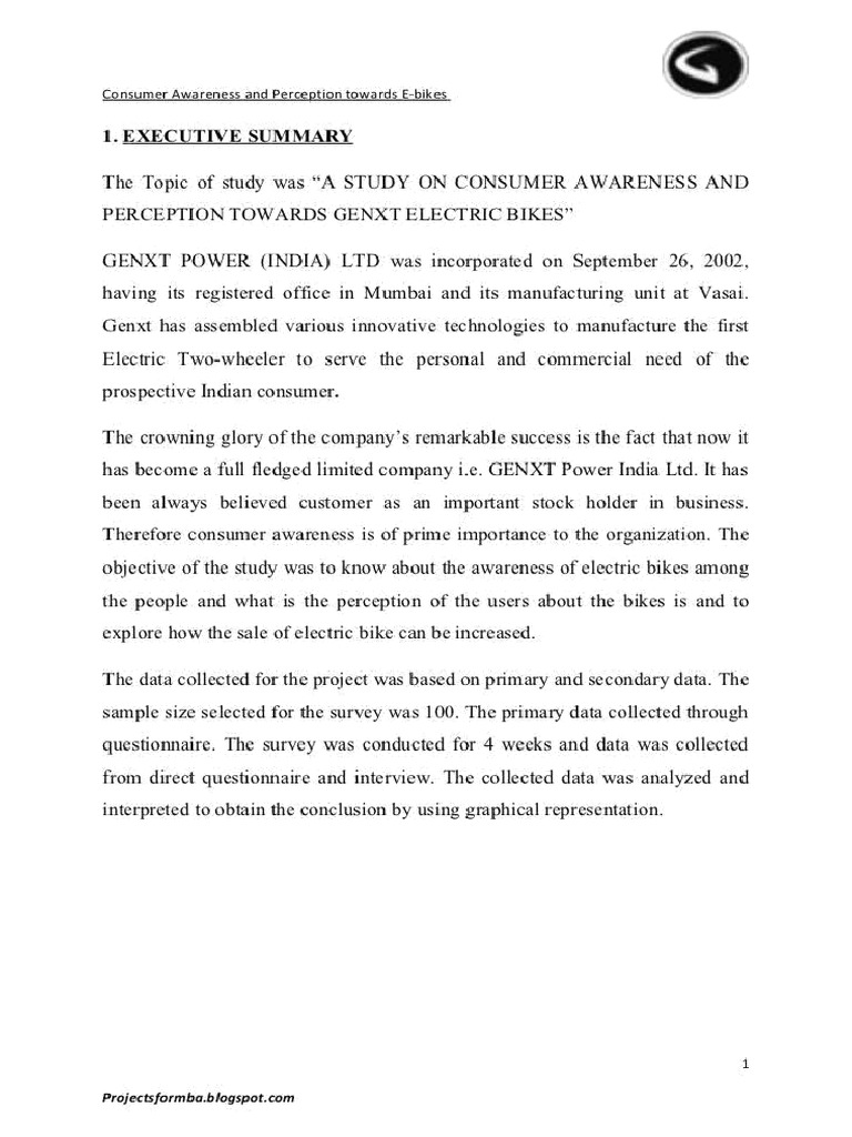 A Report On Consumer Awareness and Perception Towards e Bikes | PDF
