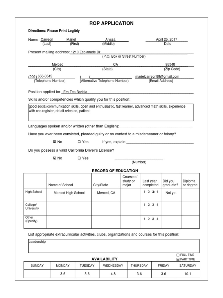 Microsoft Word - Rop Job Application With Availablity Front-For ...