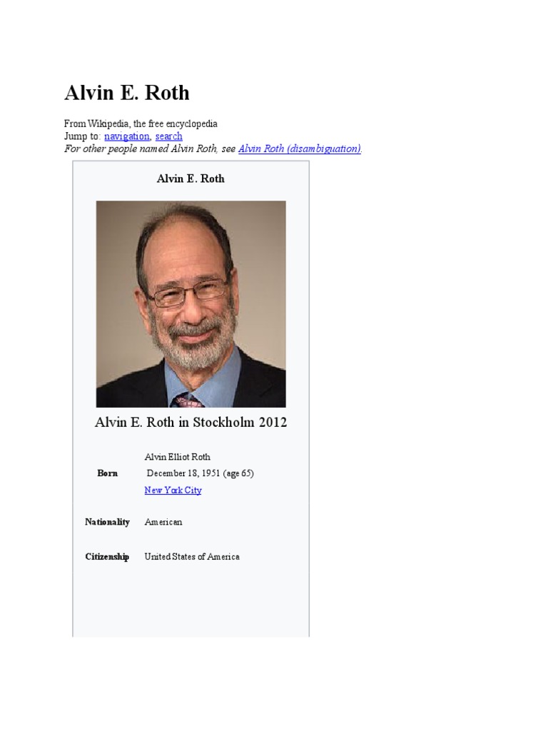 Alvin E. Roth: Biography and Achievements | PDF | Politics | History