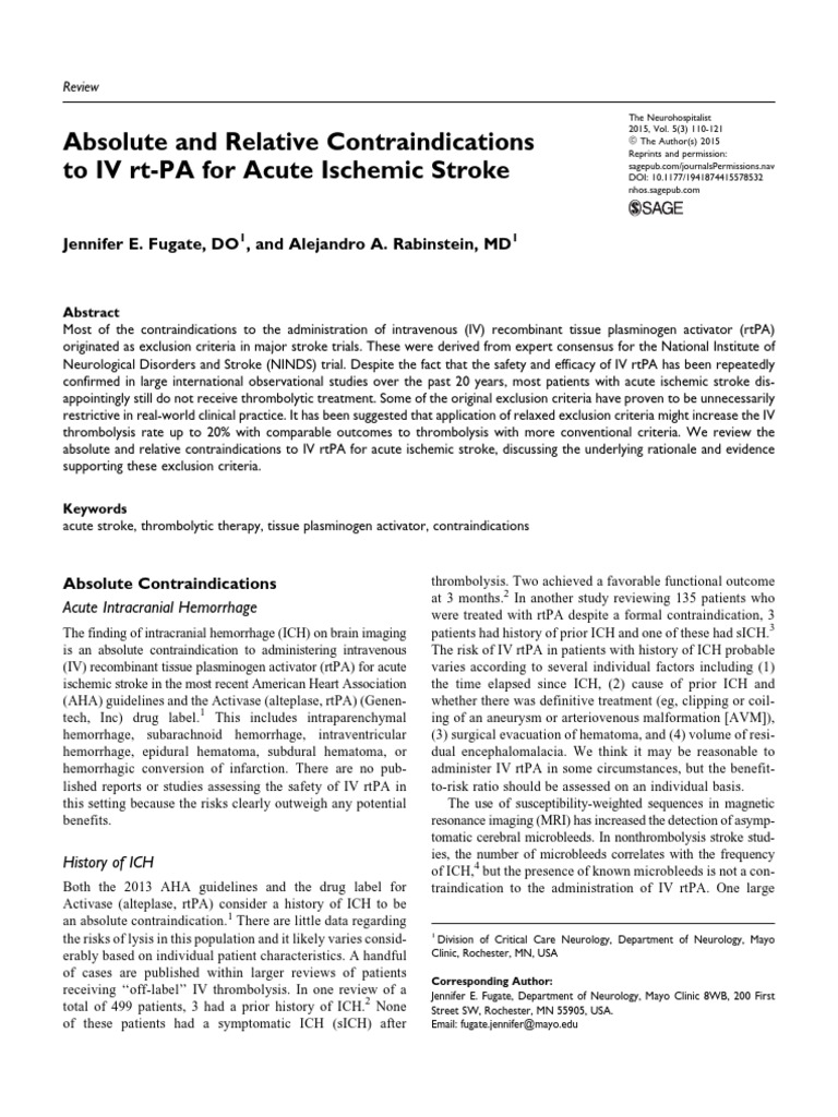 Absolute and Relative Contraindications To IV Rt-PA For Acute Ischemic ...