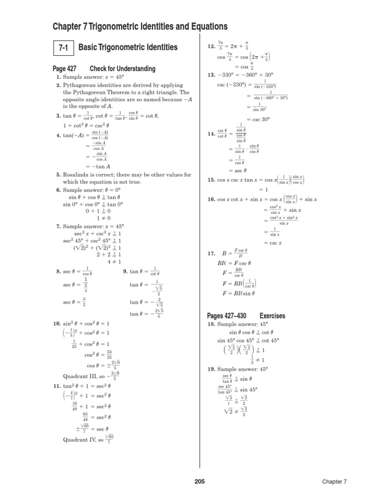Chapter 7 Solutions | PDF | Sine | Trigonometric Functions