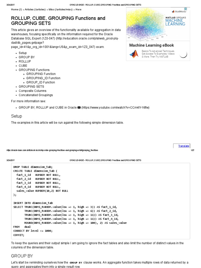 Oracle-Base - Rollup, Cube, Grouping Functions and Grouping Sets | PDF ...