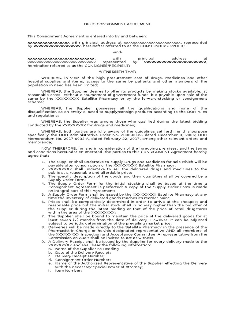 Drug Consignment Agreement Sample | PDF | Shelf Life | Inventory