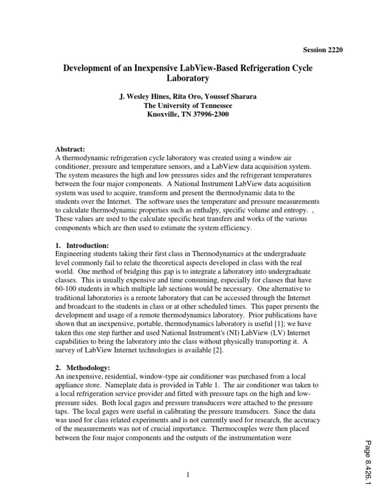 Development of An Inexpensive Labview Based Refrigeration Cycle ...