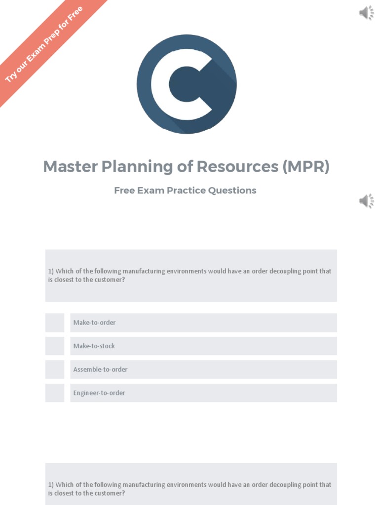 MPR Exam Practice Questions Guide | PDF | Inventory | Business Process ...