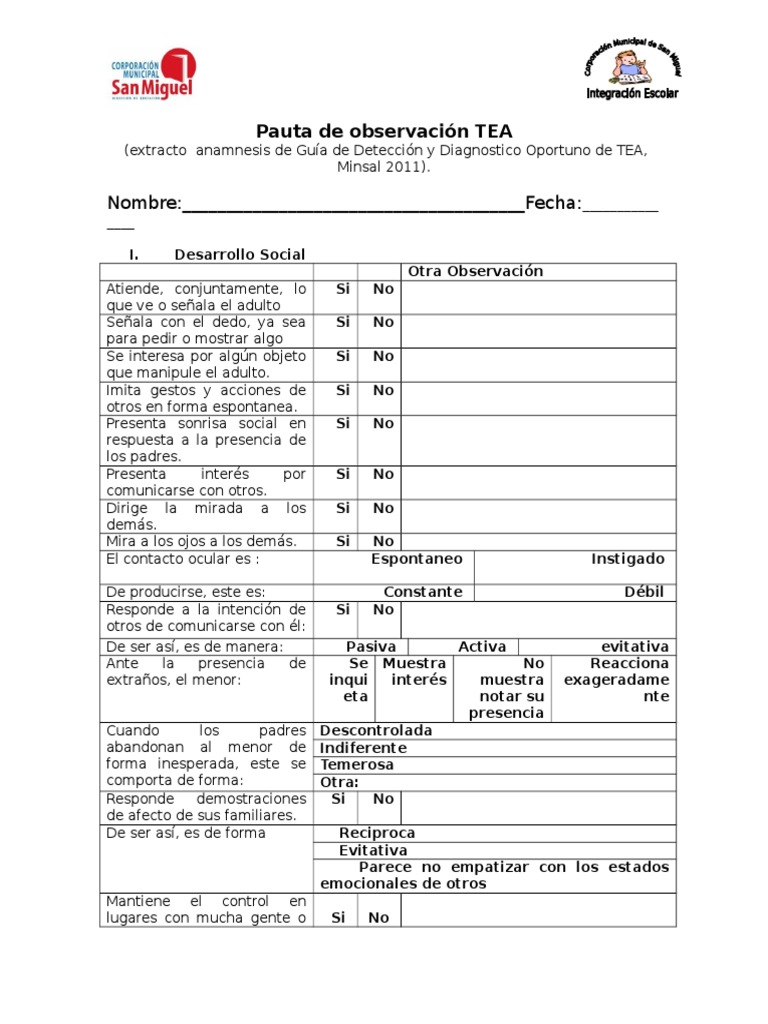 Pauta de Observación TEA