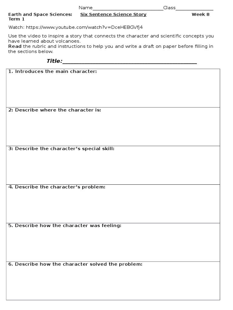 Six Sentence Science Story Guide | PDF