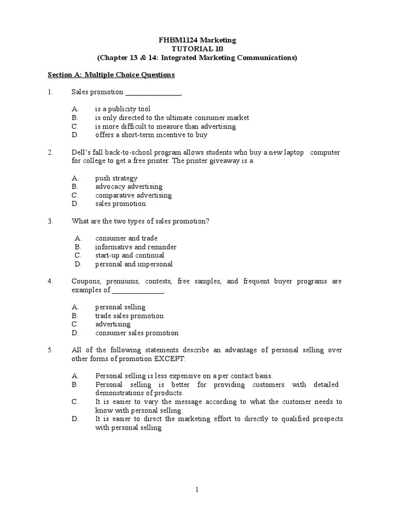 FHBM1124 Marketing Tutorial 10 (Chapter 13 & 14: Integrated Marketing ...