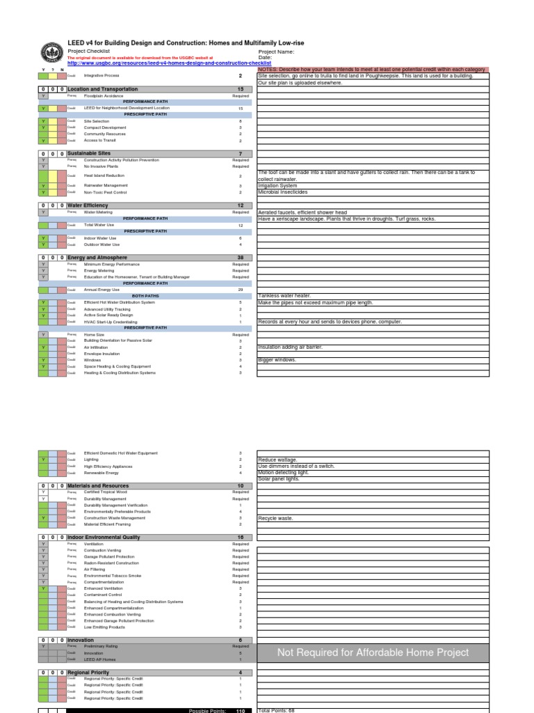 leed v4 for homes design and construction checklist | Hvac ...