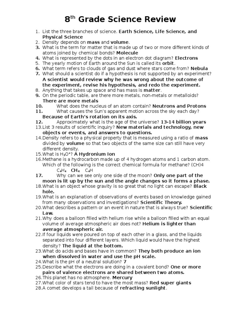 8th Grade Science Review | PDF | Chemical Bond | Atoms