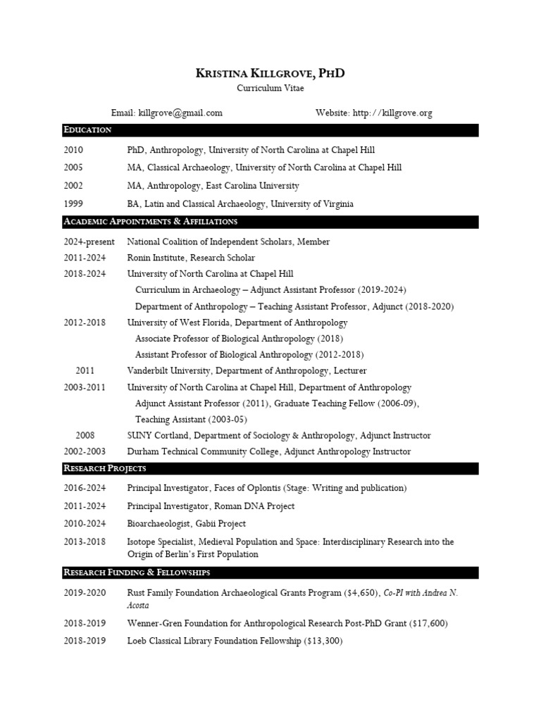 Killgrove Curriculum Vitae | PDF | Anthropology | Anthropology