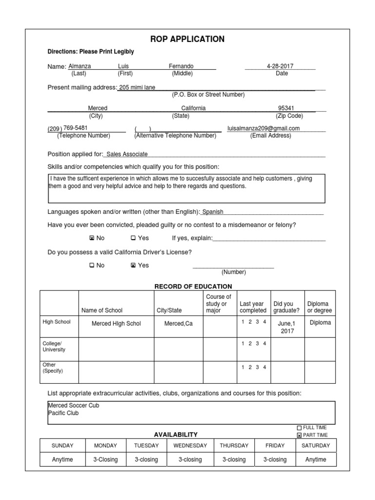 Microsoft Word - Rop Job Application With Availablity Front-For ...