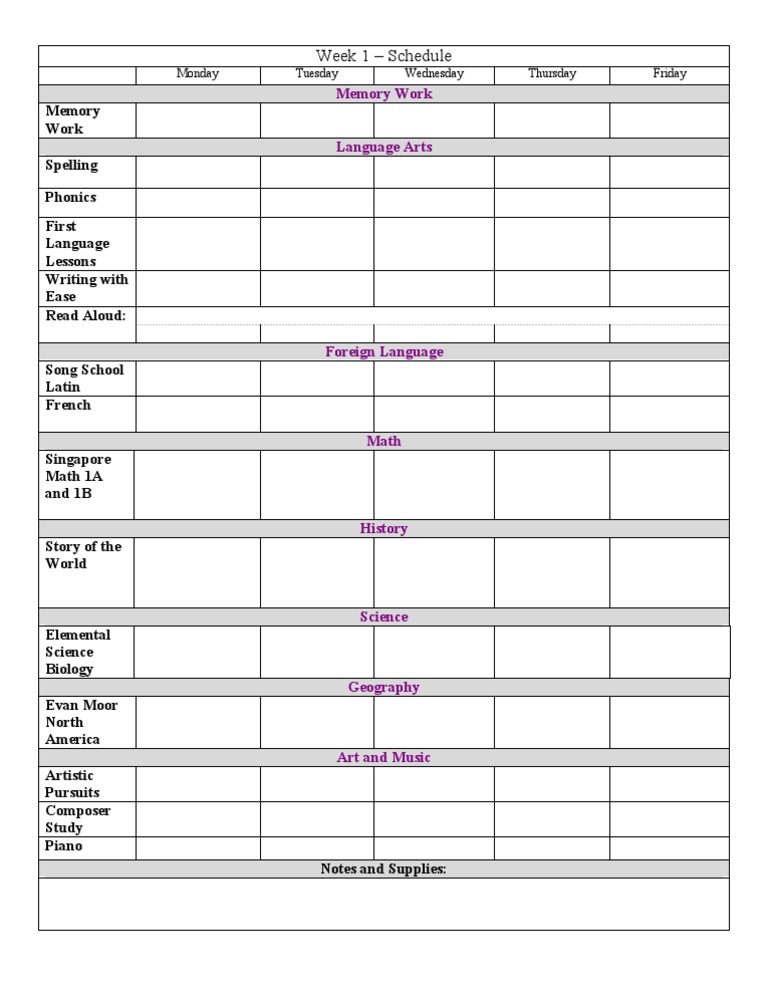 Grade 1 Weekly Schedule | PDF