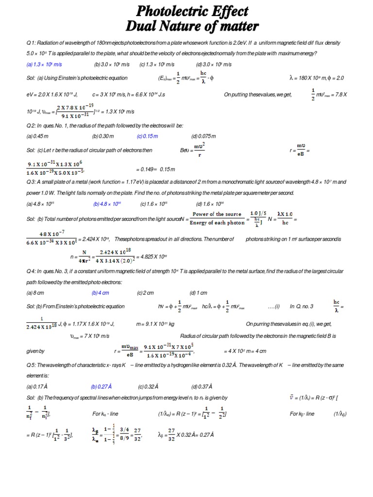 Electron and Photon With Solution | PDF | Photoelectric Effect | Electronvolt
