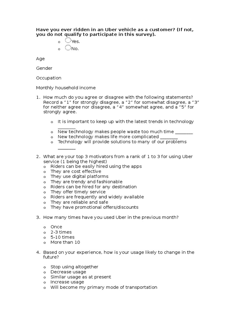 Draft Questionnaire MR | PDF | Transport | Business