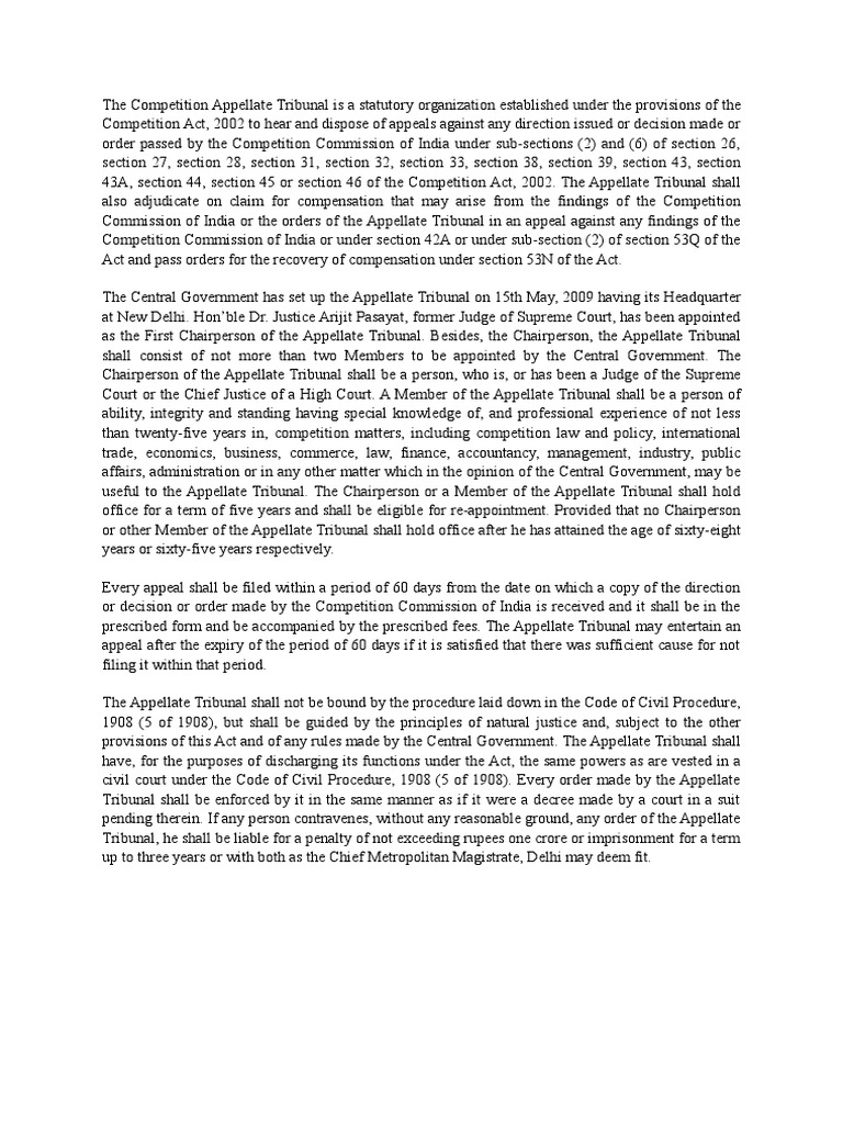 Competition Appellate Tribunal | PDF | Tribunal | Government Of India
