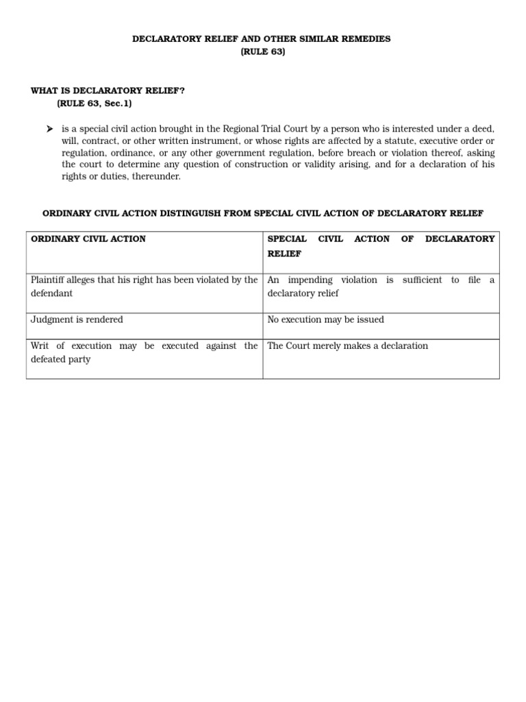 Declaratory Relief and Other Similar Remedies | PDF | Declaratory Judgment | Title (Property)