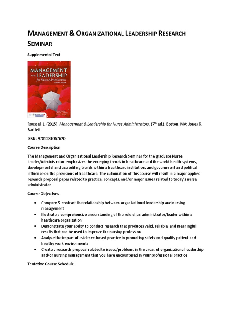 Syllabus - MOL Research Seminar | PDF | Leadership | Nursing