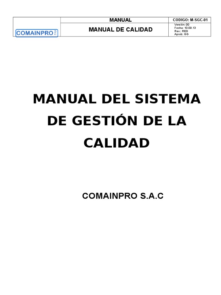 M-SGC-01 Manual de La Calidad v00 | PDF | Gestión de la calidad | Calidad (comercial)
