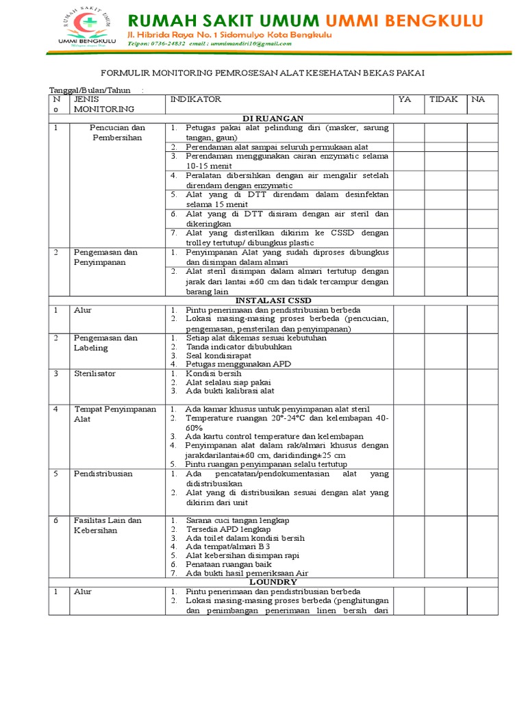 Formulir Monitoring Pemrosesan Alat Kesehatan Bekas Pakai | PDF