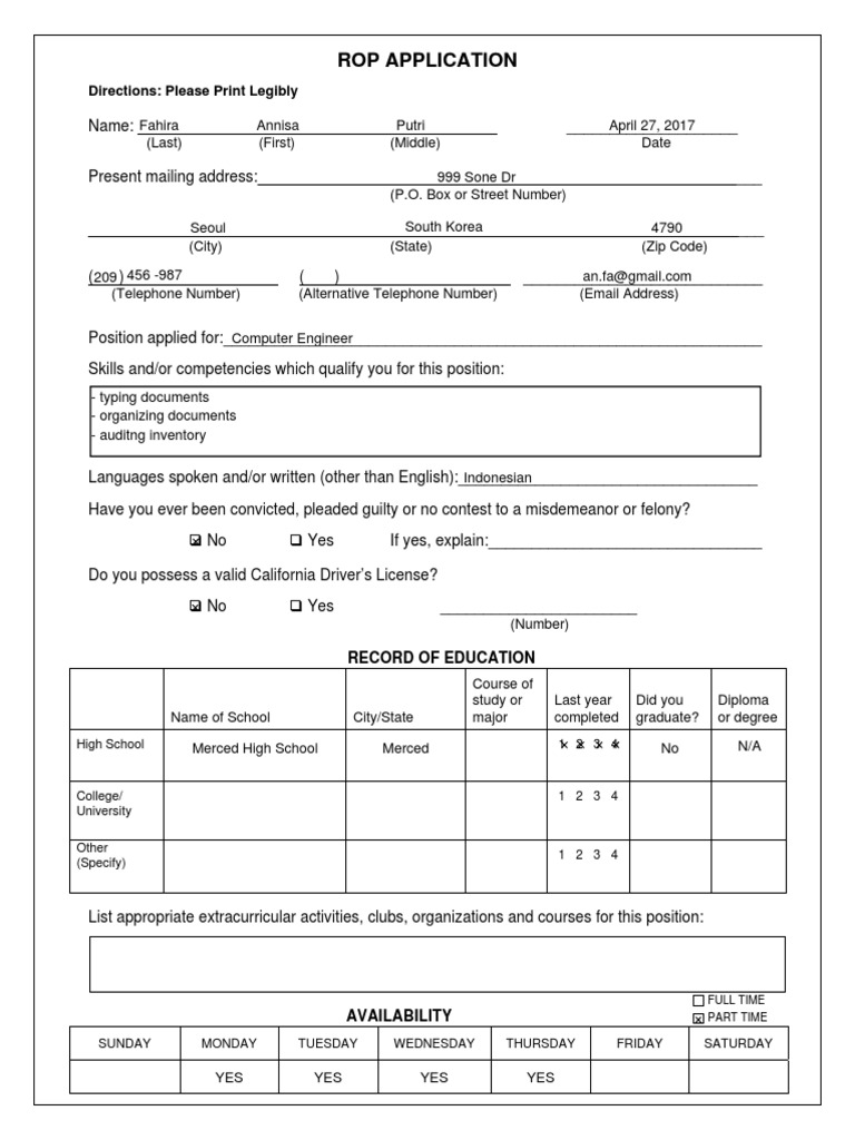 Microsoft Word - Rop Job Application With Availablity Front-For ...