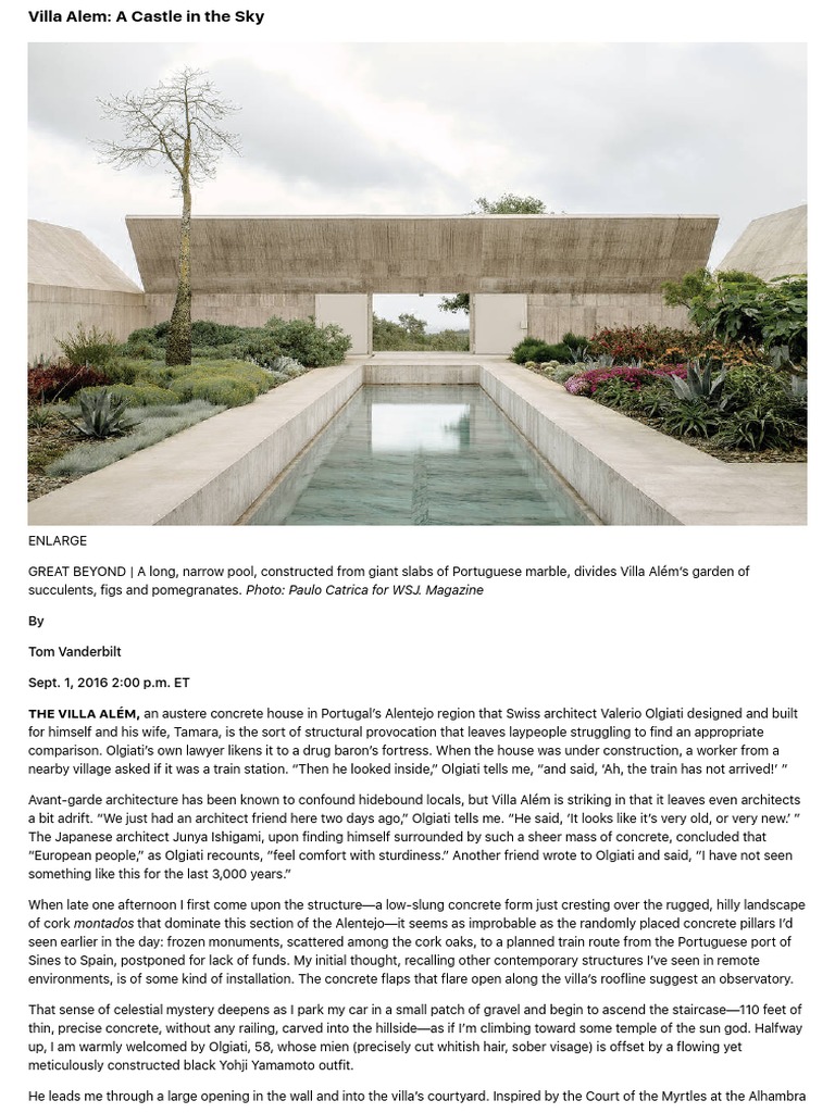 Olgiati - Villa Alem: A Castle in The Sky - WSJ | PDF | Paintings