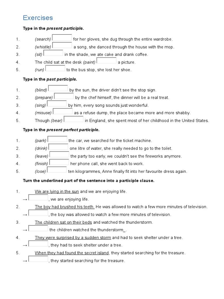 Exercises On Participle Clauses With Key | PDF | Leisure