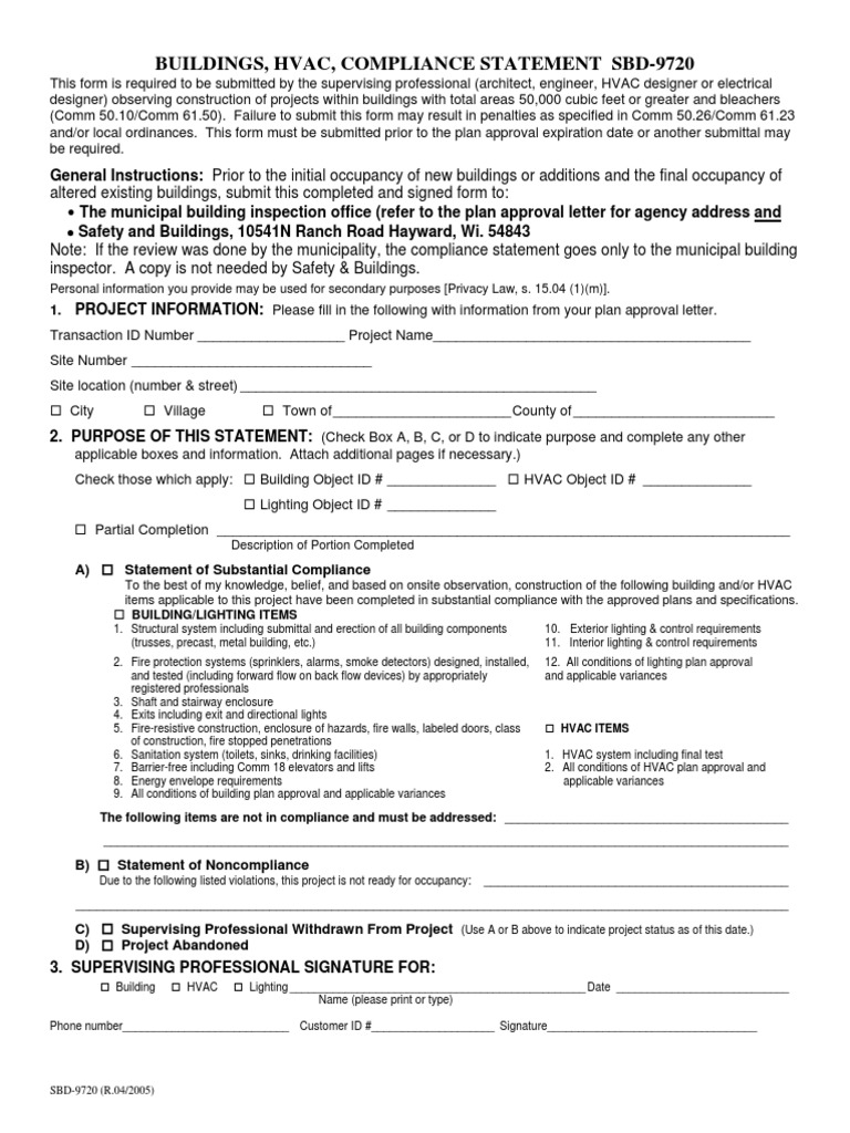 HVAC Compliance Statement SBD-9720 | PDF | Elevator | Hvac