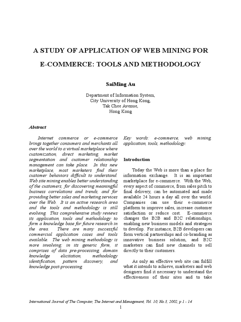A Study of Application of Web Mining For E-Commerce: Tools and Methodology | PDF | Data Mining ...