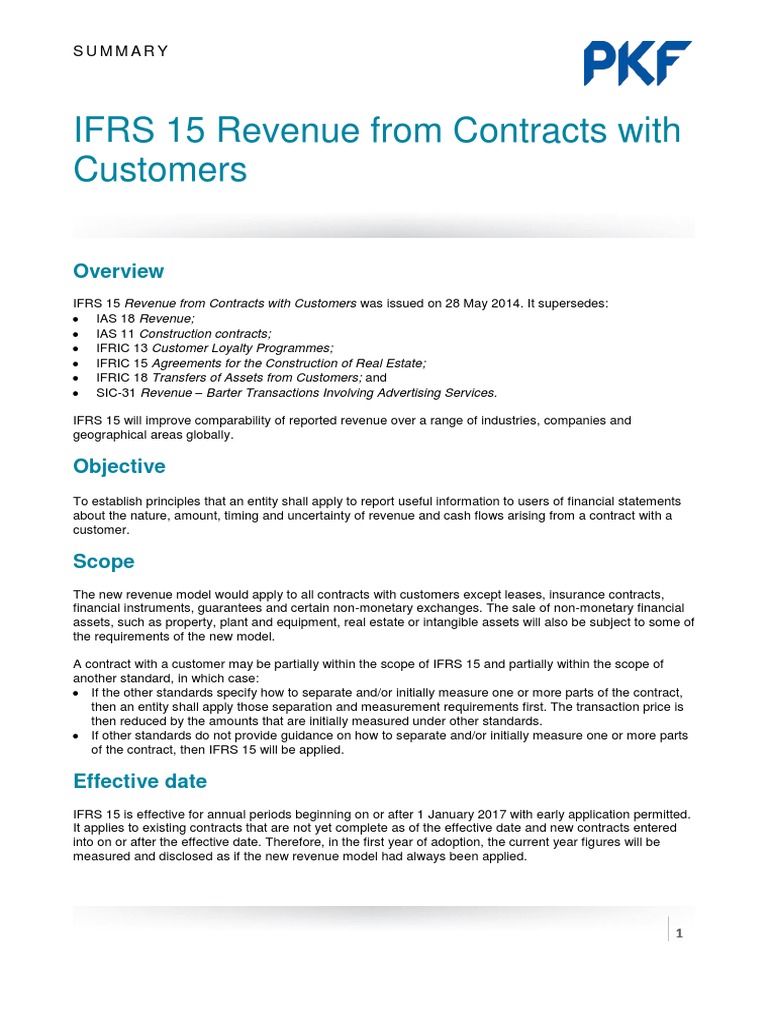 IFRS 15 Summary PDF | PDF | International Financial Reporting Standards ...