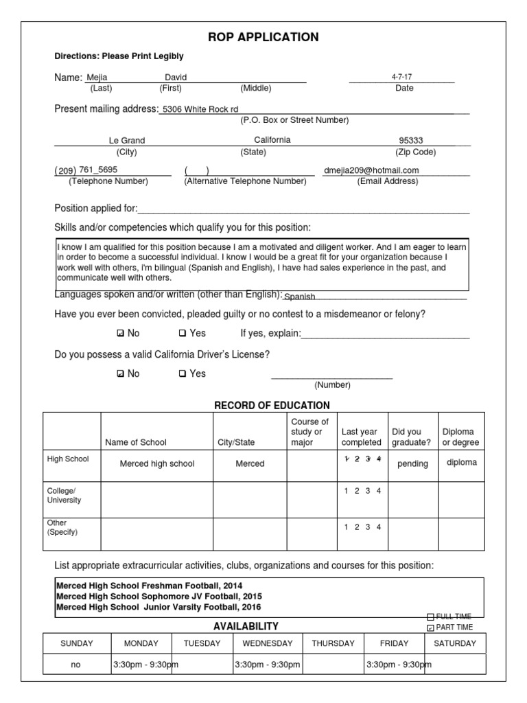 Rop Application: Directions: Please Print Legibly | PDF | Labour | Business