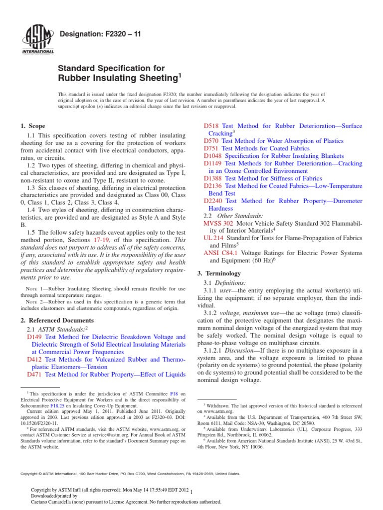 Astm f2320 | PDF | High Voltage | Voltage