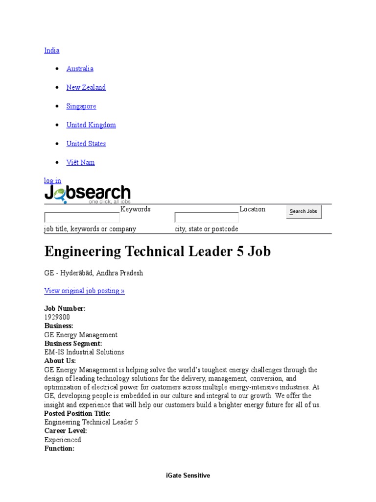 Engineering Technical Leader 5 Job: India Australia New Zealand Singapore United Kingdom United ...