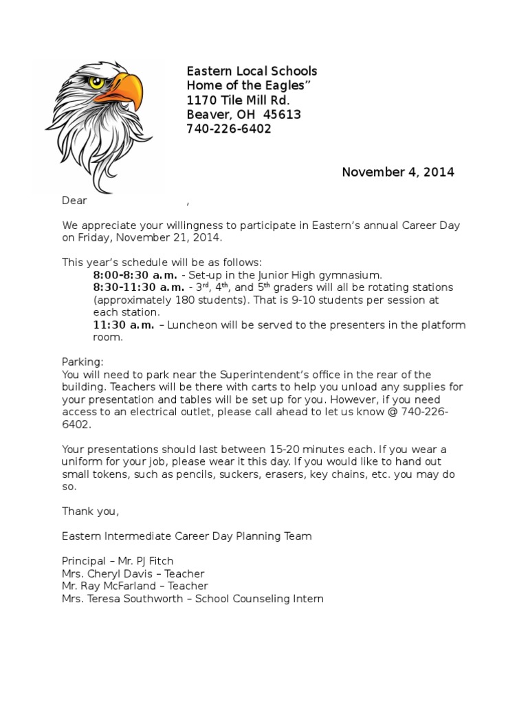 Career Day Letter | PDF