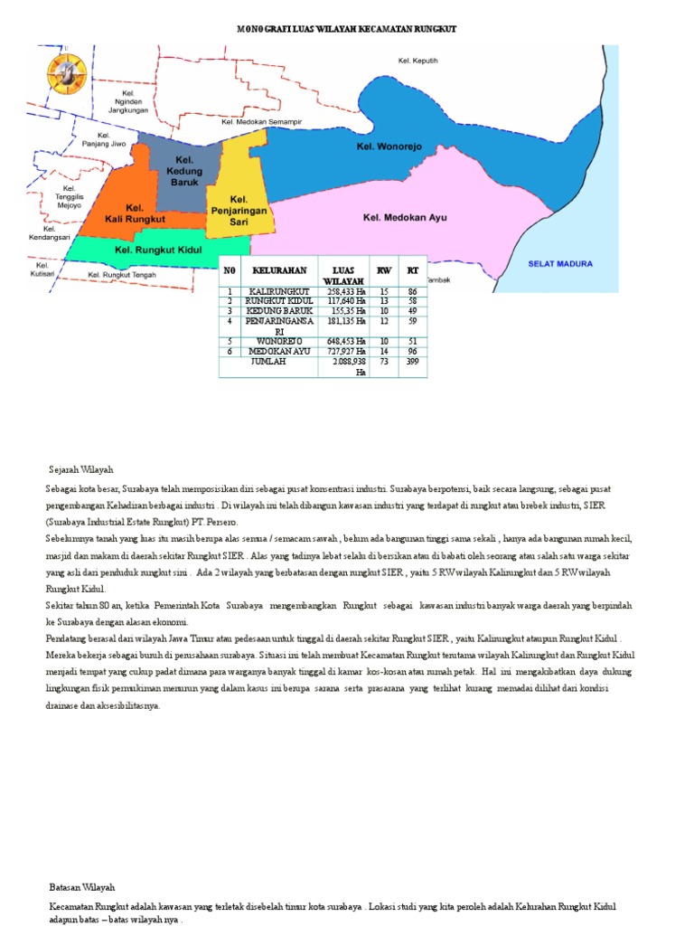 Monografi Luas Wilayah Kecamatan Rungkut Bab 1 | PDF