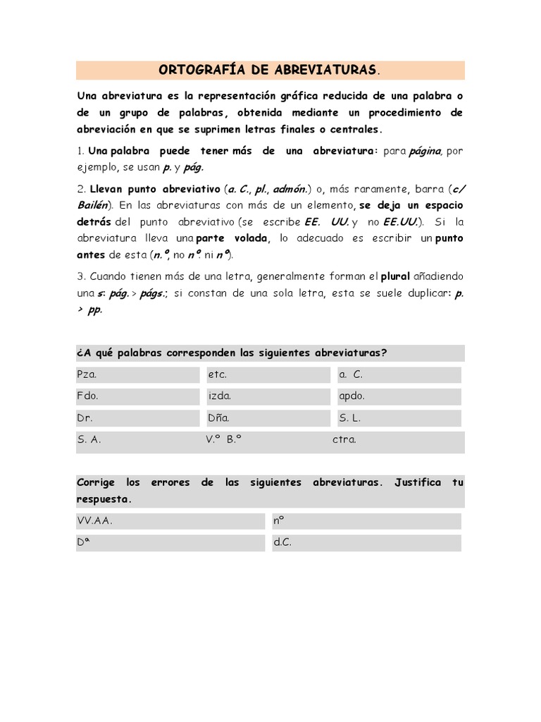 Ortografía y Uso de Abreviaturas | PDF | Filología | Artes del Lenguaje ...