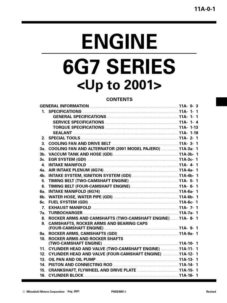 Mitsubishi Pajero Engine 6G7 Series To 2001 | PDF | Automotive ...