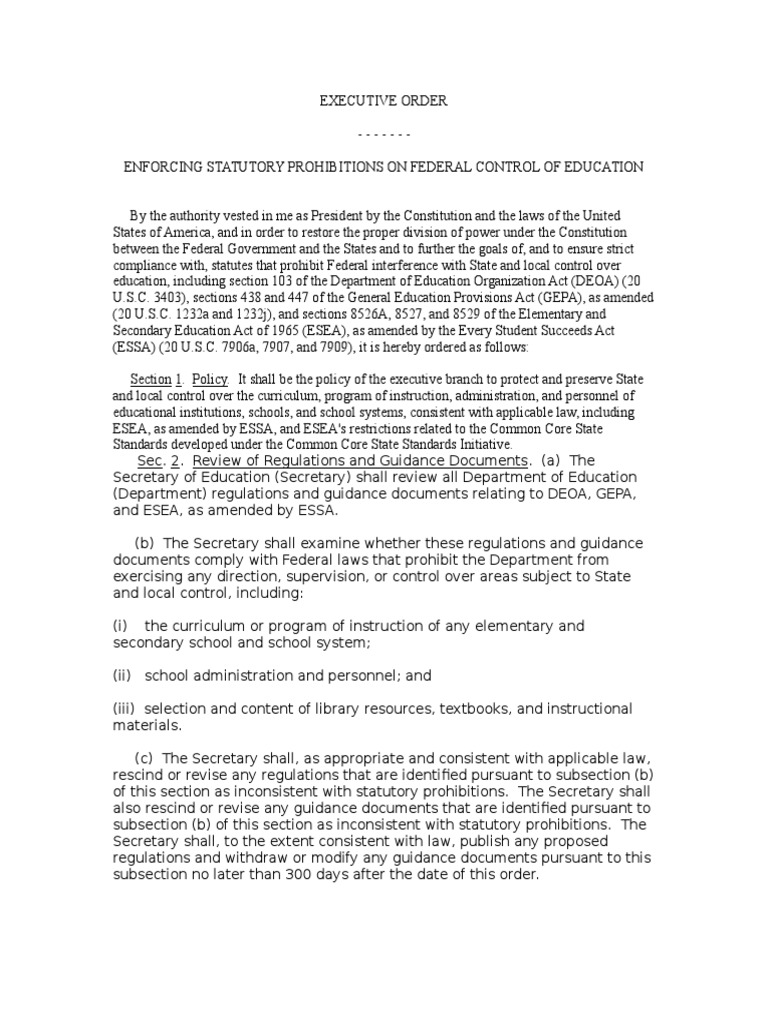 Enforcing Statutory Prohibitions On Federal Control of Education | PDF ...