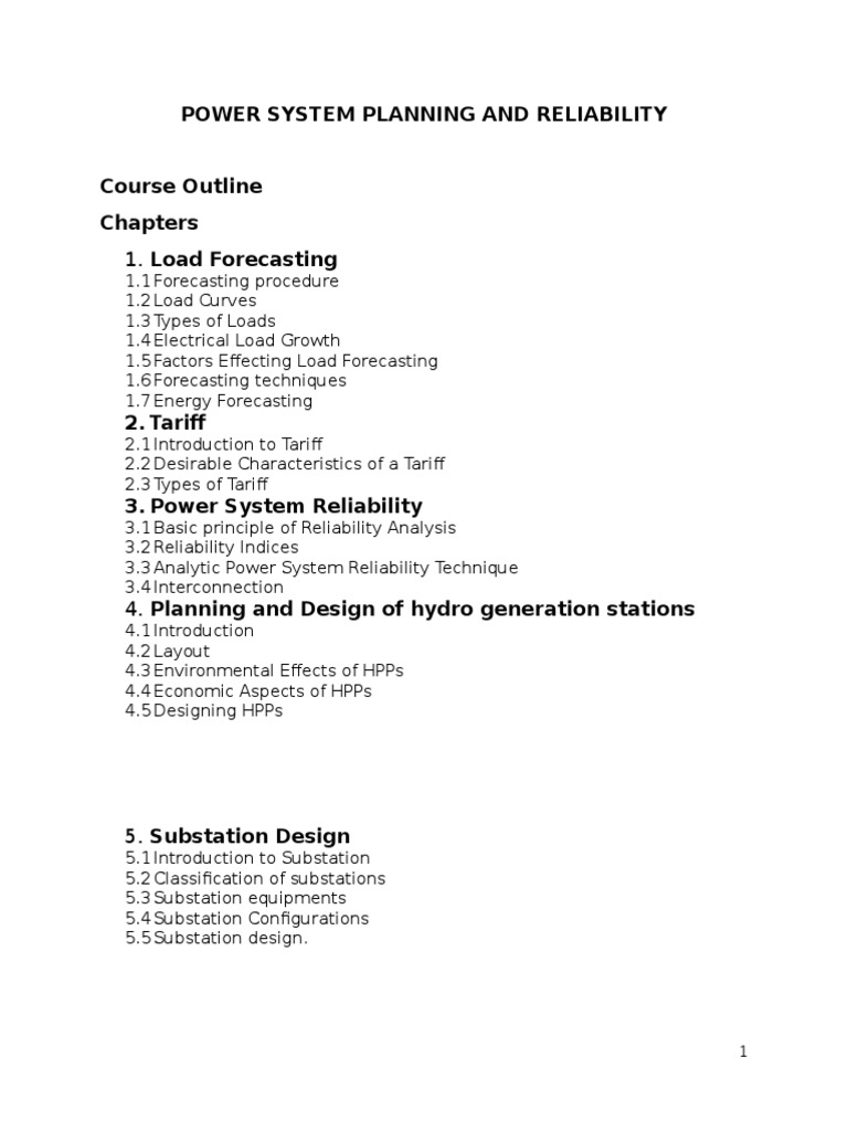 Power System Planning and Reliability: 1. Load Forecasting | PDF