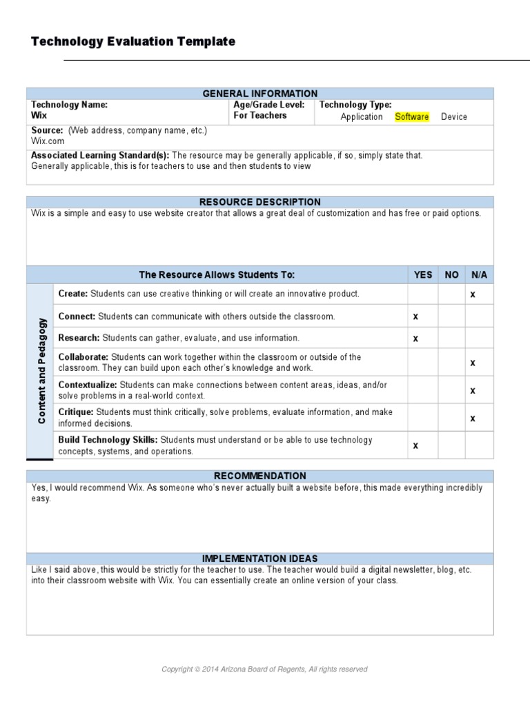 Technology Evaluation Template: General Information | PDF ...