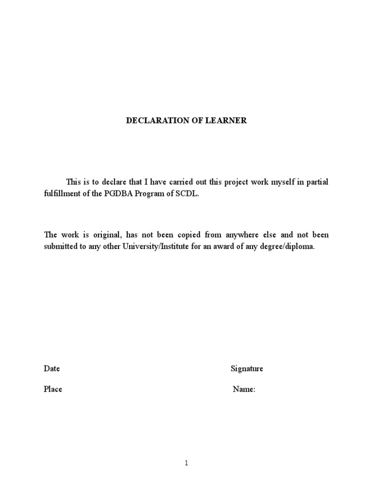 Declaration of Learner | Download Free PDF | Mutual Funds | Stock ...