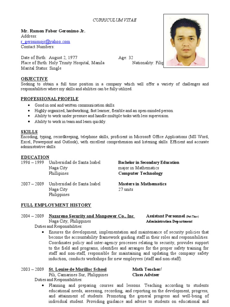 CV-Ramon F. Geronimo Jr. | PDF | Employment | Philippines