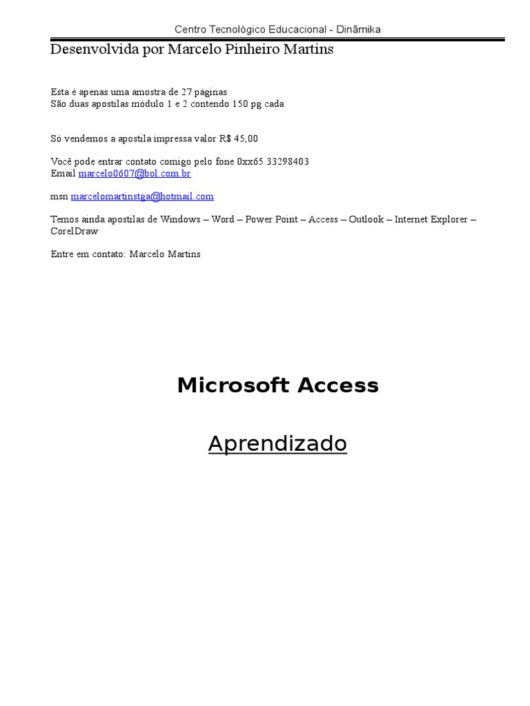 Office Curso Manual Apostila Access Passo A Passo | PDF | Microsoft Access | Dados