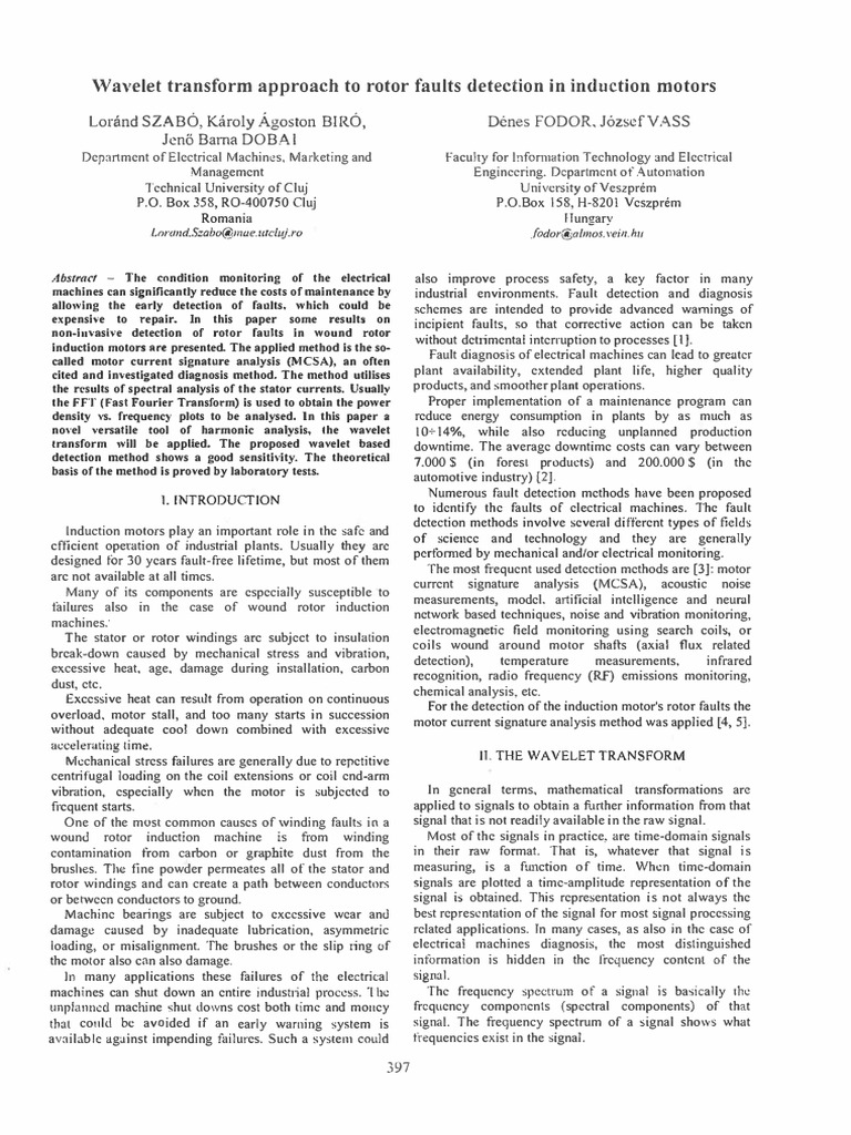 Wavelet Transform Approach To Rotor Faults Detection in Induction Motors | Download Free PDF ...