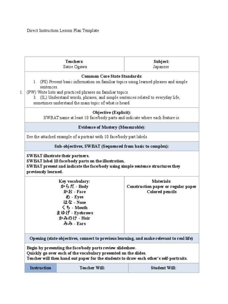 lesson plan self portrait | Vocabulary | Reading Comprehension | Free ...