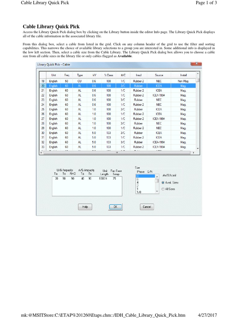 Cable Library Quick Pick | PDF | Cable | Electrical Engineering