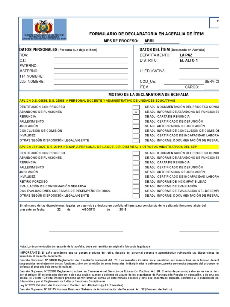 Formulario Acefalia Ros | PDF | Regulación | Jubilación